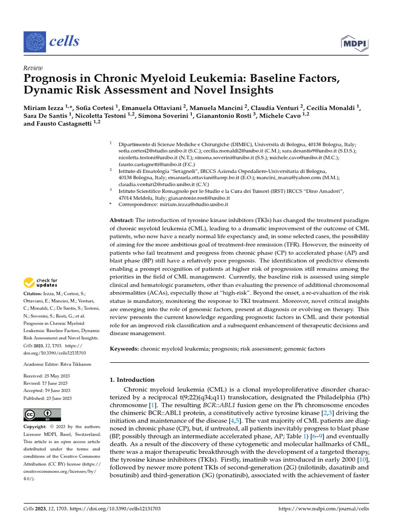 Prognosis in Chronic Myeloid Leukemia - Baseline Factors, Dynamic Risk ...
