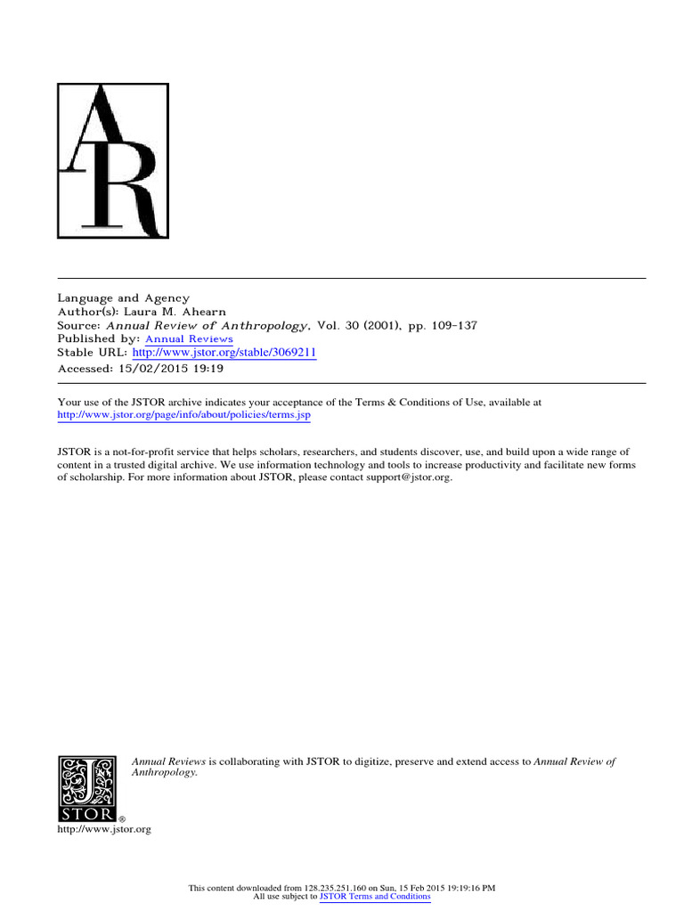 Laura M. Ahearn (2001) - Language and Agency | PDF | Linguistics ...