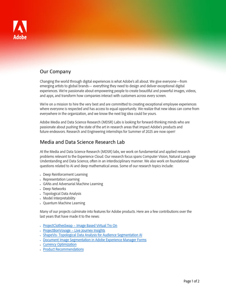 Adobe MDSR Intern 2025 | PDF | Data Science | Machine Learning