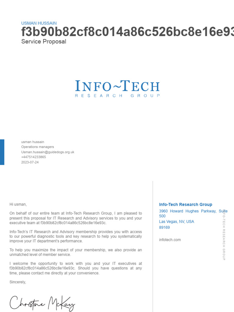 Info-Tech IT Advisory Proposal | PDF | Fee | Receipt