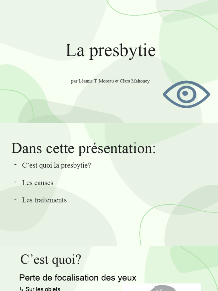 Presbytie | PDF | Optique | Œil