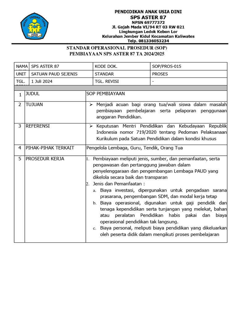 Sop Pembiayaan Aster 87 | PDF | Karier & Perkembangan | Pengelolaan Keuangan & Uang