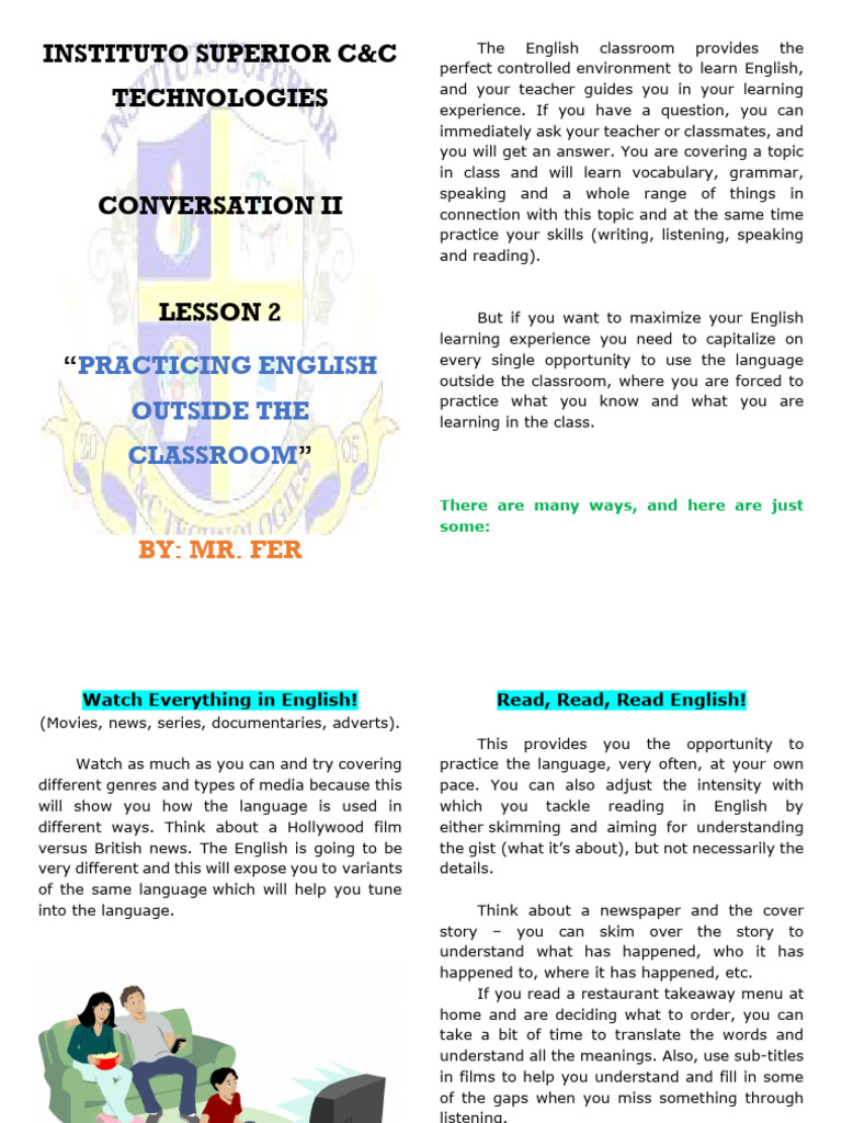 Lesson 2 English Outside The Classroom | PDF | English Language | Classroom