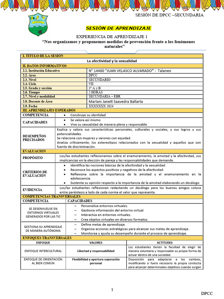 3º Ses Act 3 - DPCC 2024 | PDF | Aprendizaje | La sexualidad humana