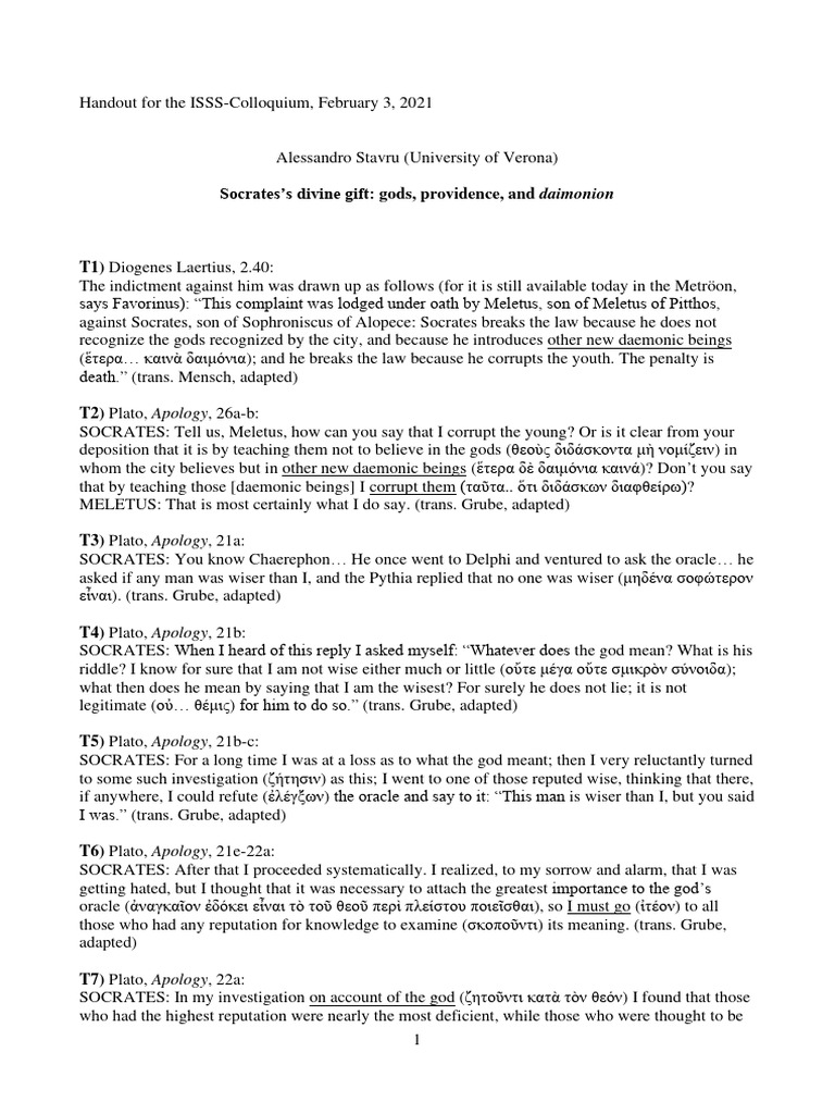 Socrates: Divine Gift and Daimonion | PDF | Apology (Plato) | Socrates