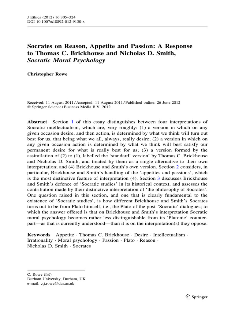 Socrates On Reason, Appetite and Passion | PDF | Socrates | Apology (Plato)