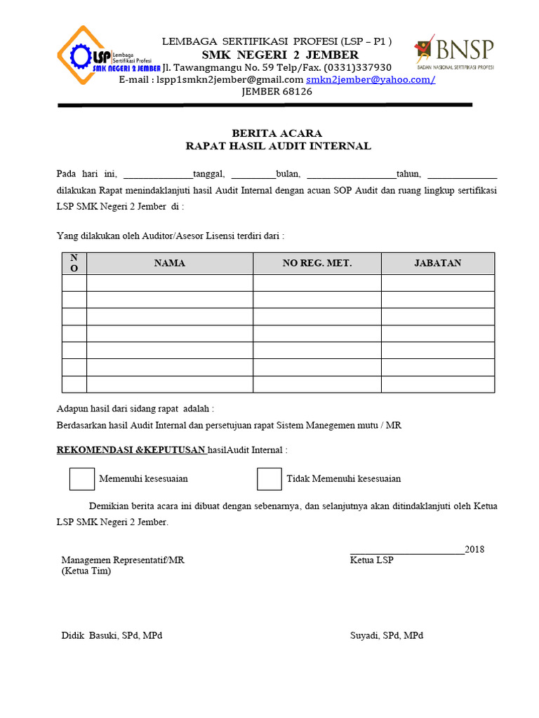 Berita Acara Hasil Audit Internal | PDF