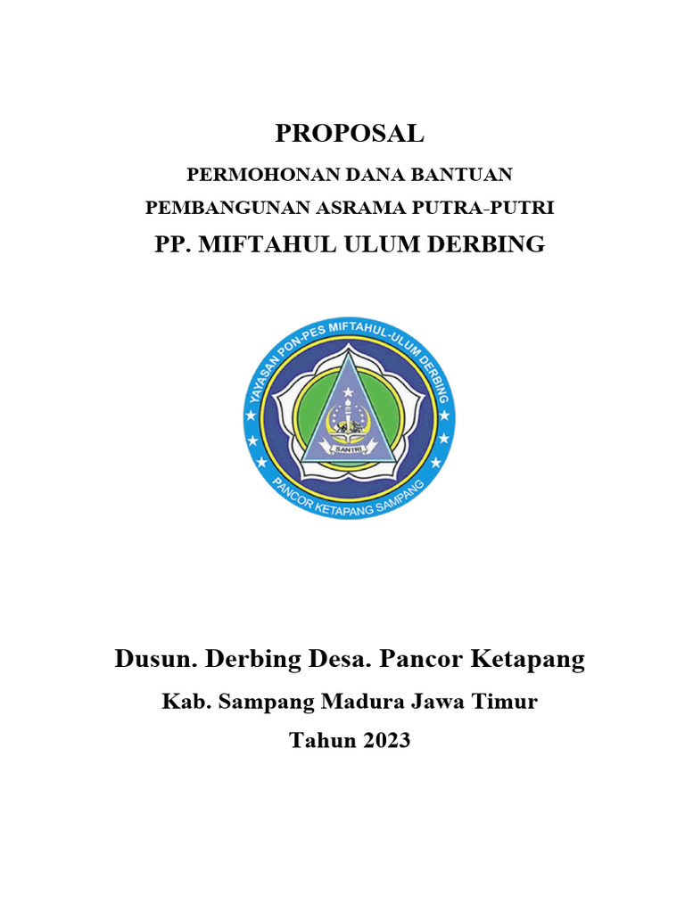 Proposal Pembangunan Asrama Putra Putri PP Miftahul Ulum Derbing | PDF