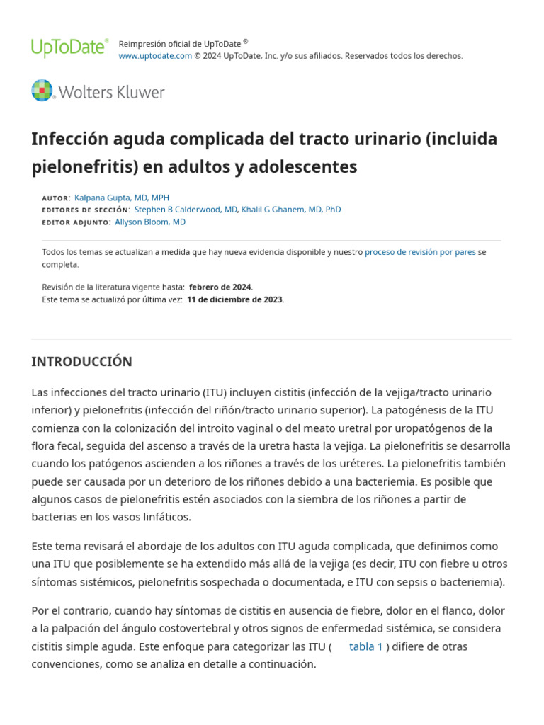 Acute Complicated Urinary Tract Infection (Including Pyelonephritis) in ...