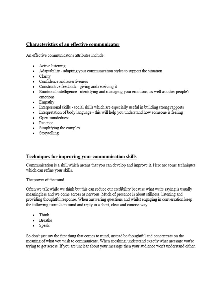 Characteristics of An Effective Communicator | PDF | Body Language ...