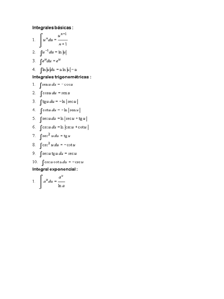 Formulario Integrales | PDF