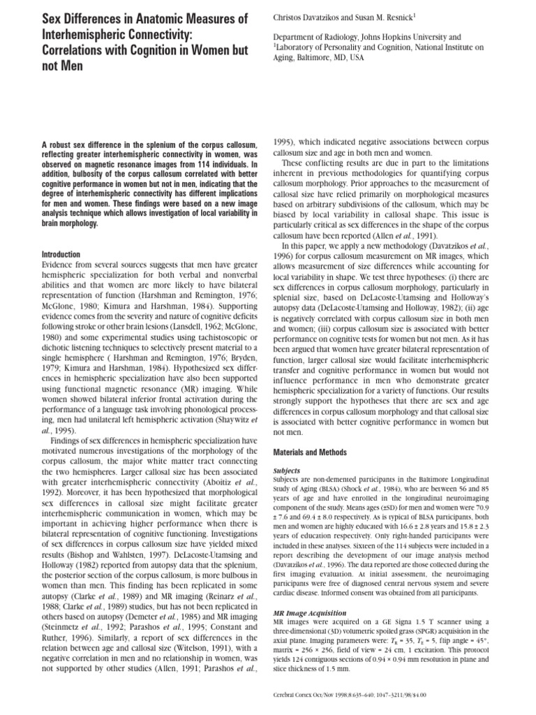 Cuerpo Calloso - Davatzikos1998 | PDF | Corpus Callosum | Student's T Test