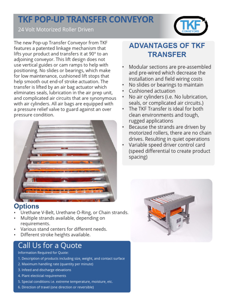TKF Pop Up Transfer Conveyor | PDF | Elevator | Bearing (Mechanical)
