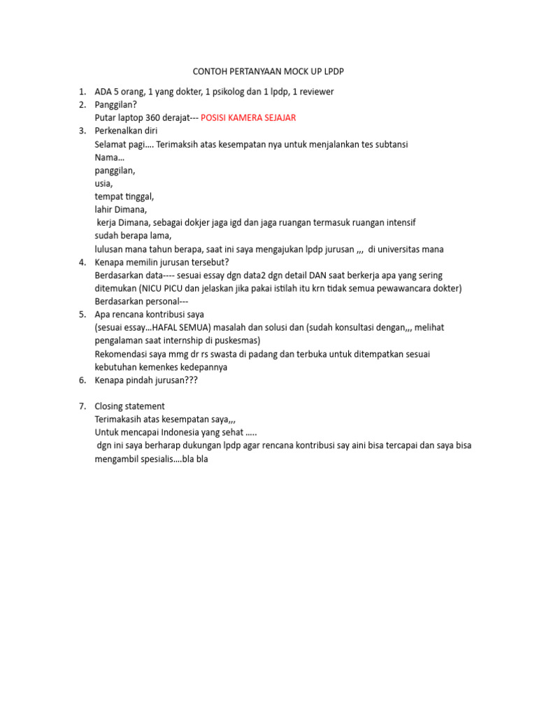 CONTOH PERTANYAAN MOCK UP LPDP | PDF