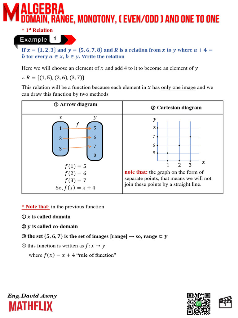 Domain, Range, Monotony Type and One To One Graphically | PDF | Function (Mathematics ...
