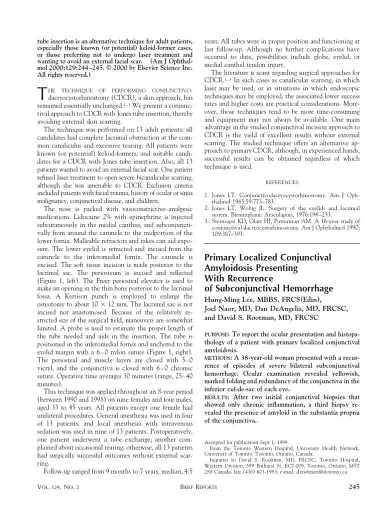 Lee - 1999 - Primary Localized Conjunctival Amyloidosis Presenting With ...
