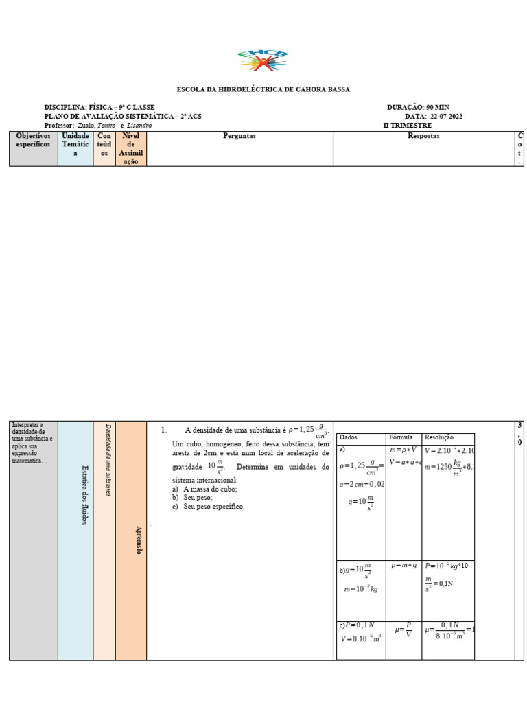 Plano de ACS 2 | PDF | Densidade | Pressão