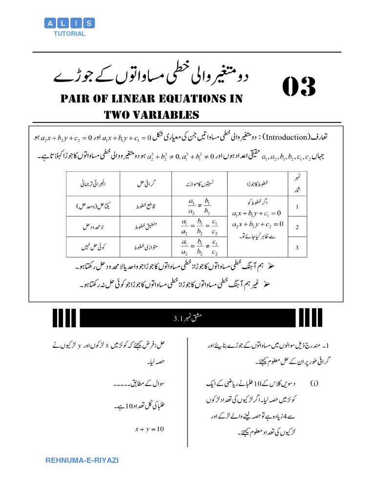 Rehnuma-E-Riyazi - Chapter-03 - Pair of Linear Equatio - 240718 - 212836 | PDF