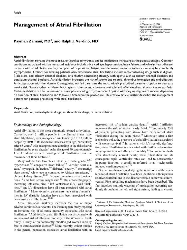 Management of Atrial Fibrillation - Journal Ò Intensive Care Meicine ...