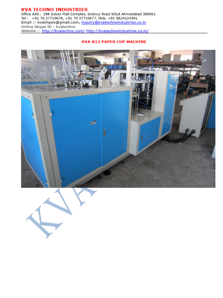 KVA-B12 Paper Cup Machine Overview | PDF | Automation | Paper