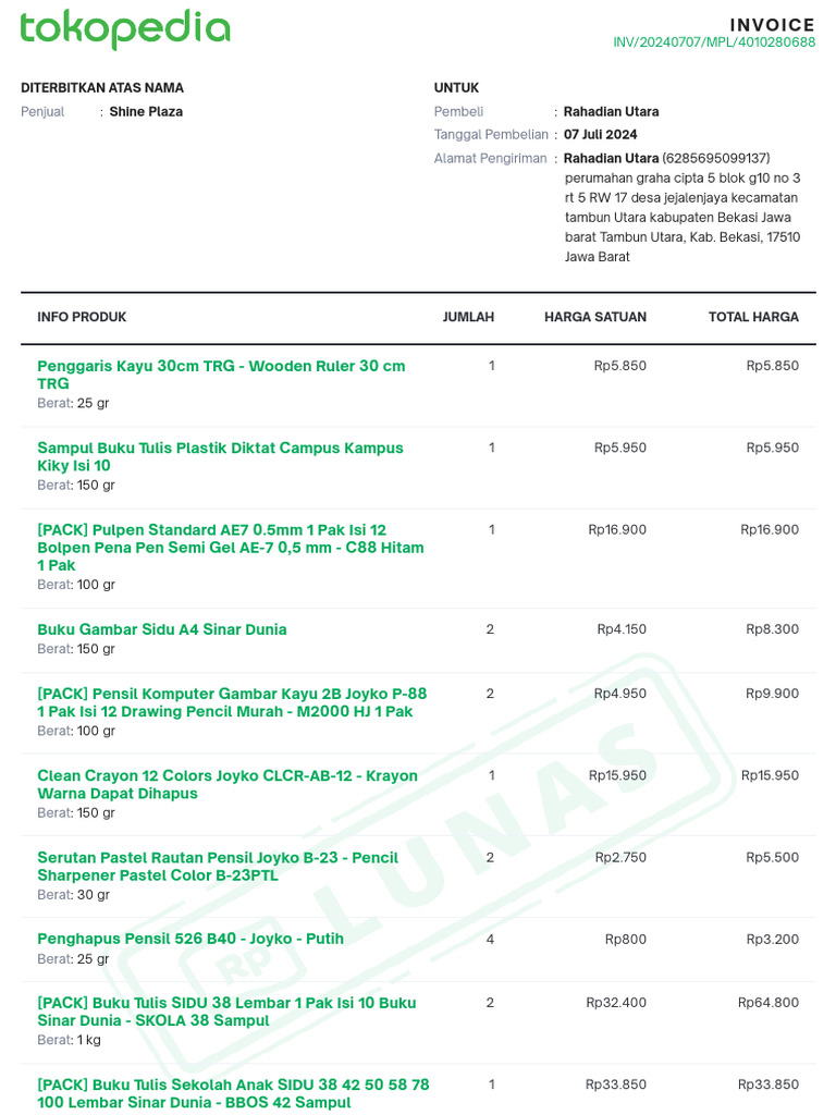 Invoice Alat Tulis Gibran | PDF