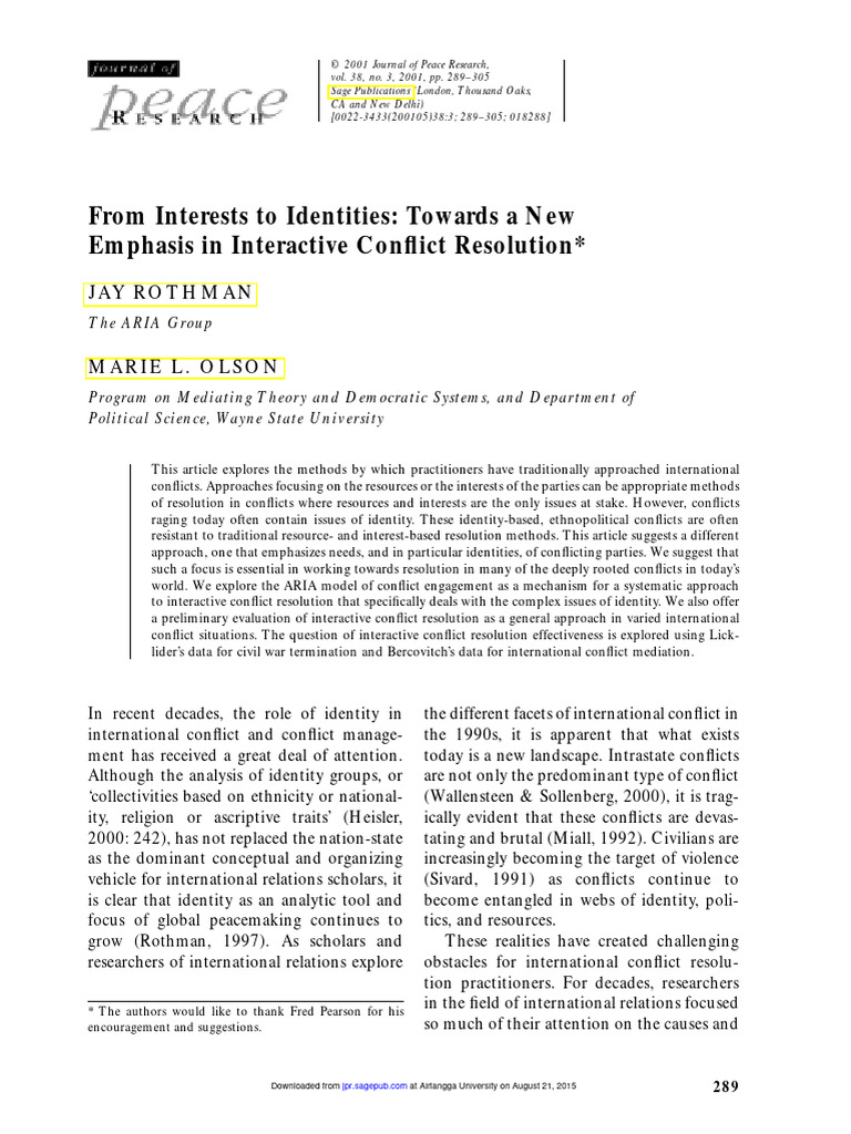 Jay Rothman - Journal of Peace Research-2001-Rothman-289-305 | PDF ...