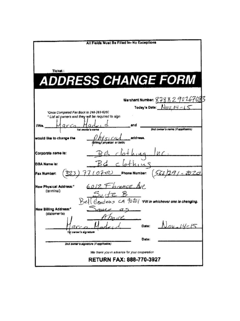 BG Clothing Dba Address Change | PDF