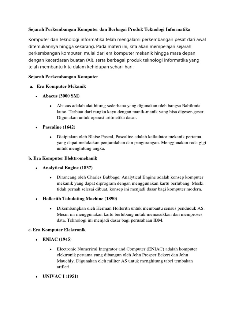 Sejarah Perkembangan Komputer Dan Berbagai Produk Teknologi Informatika ...