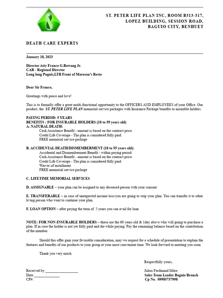 St. Peter Life Plan Memorial Services Offer | PDF | Personal Finance ...