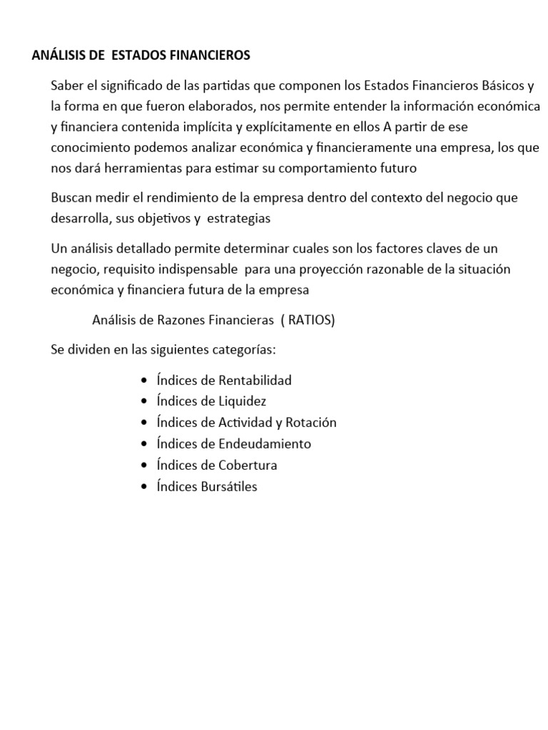 Analisis de Estados Financieros Ratios | PDF | Rentabilidad sobre recursos propios | Capital de ...