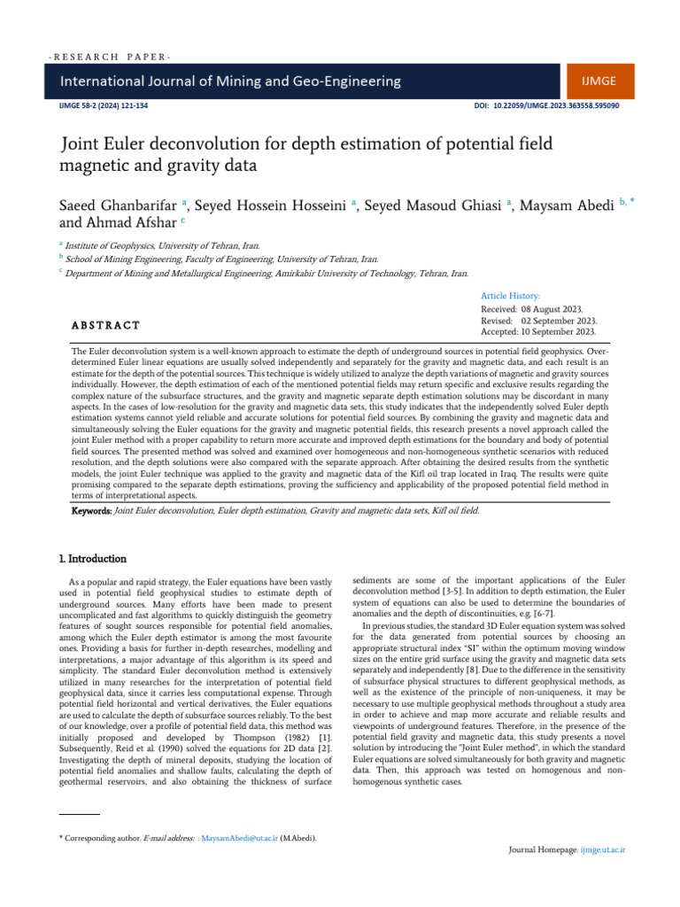 EULER-IJMGE Volume 58 Issue 2 Pages 121-134 | PDF | Least Squares | Equations