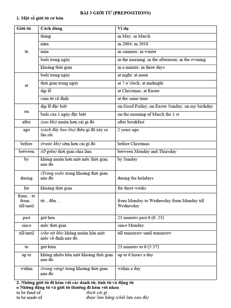 Bài 3 Gi I T (Prepositions) | PDF