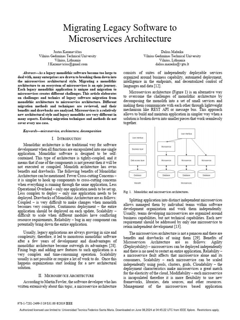 2019 IEEE Migrating Legacy Software To Microservices Architecture | PDF | Cloud Computing ...