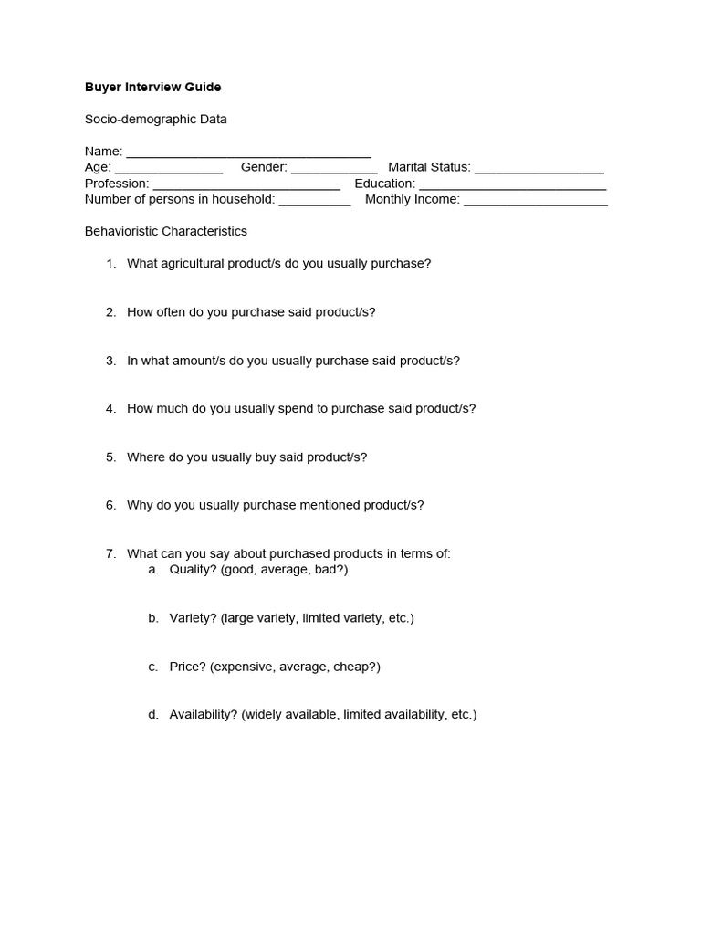 Buyer Interview Guide Questions | PDF