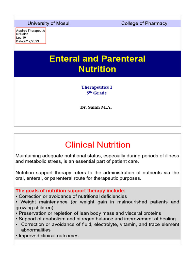 Enteral and Parenteral Nutrition | PDF | Intravenous Therapy | Malnutrition