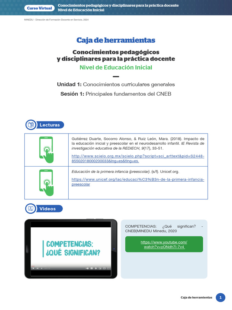 Caja de Herramientas U1S1 Inicial | PDF | Educación de la primera infancia | Plan de estudios