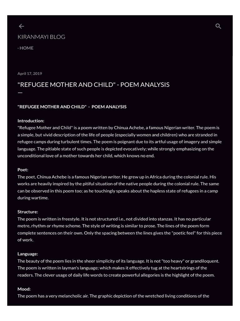 "Refugee Mother and Child" - Poem Analysis | PDF | Poetry | Ghosts