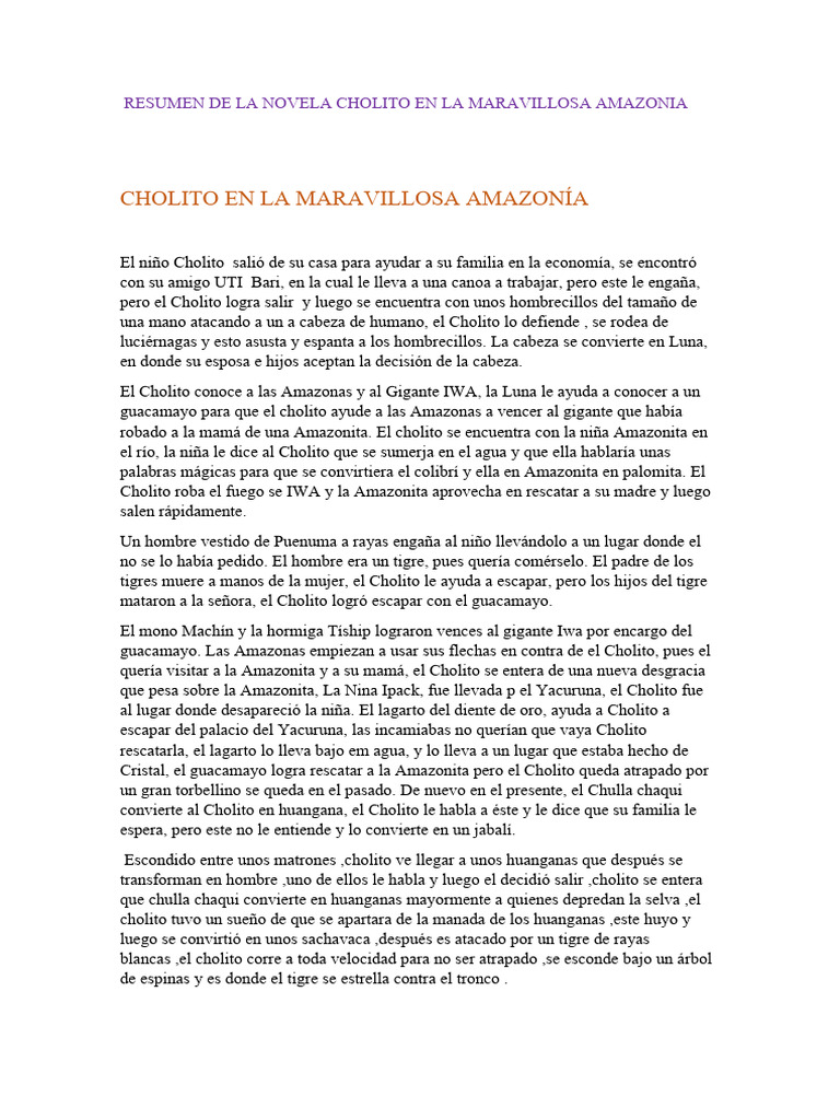 Resumen de "Cholito en la Amazonía" | PDF | Novela negra, policíaca y ...