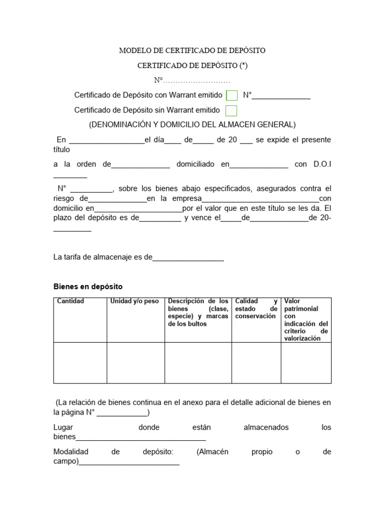 MODELO Certificado de Depósito | PDF | Business