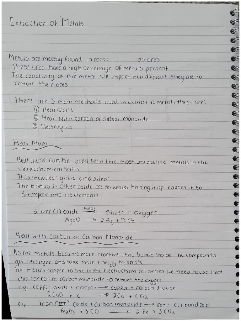 Metals - Extraction of Metals Notes Chemistry Nat5 | PDF