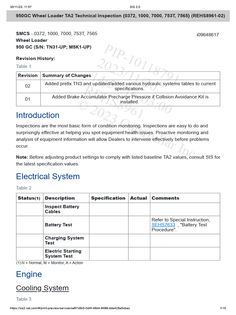 950GC Wheel Loader TA2 Technical Inspection (0372, 1000, 7000, 753T ...