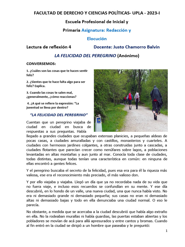 Lectura de Reflexión 4 - Peregrino | PDF | Felicidad