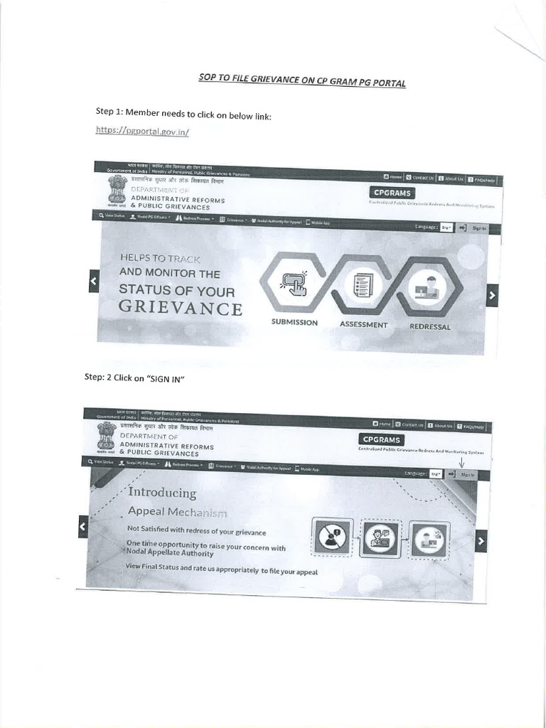 2 - Sop To File Grievance On CP Gram PG Portal | PDF