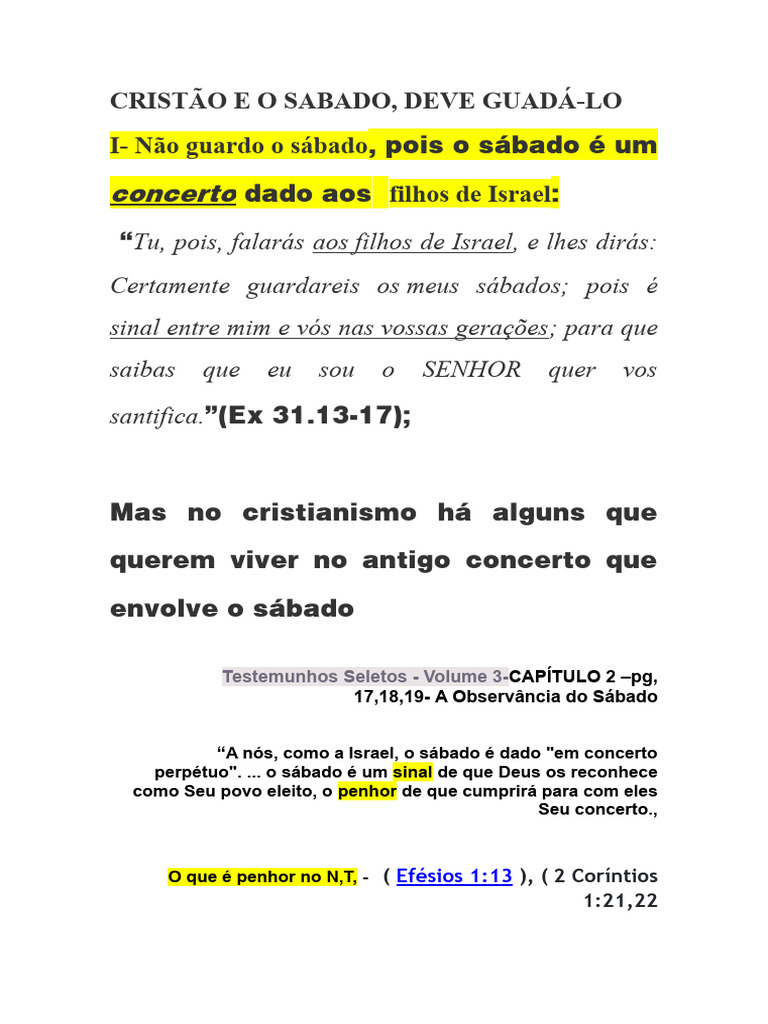 O Sábado e a Nova Aliança Cristã | PDF | Shabat | Os Dez Mandamentos