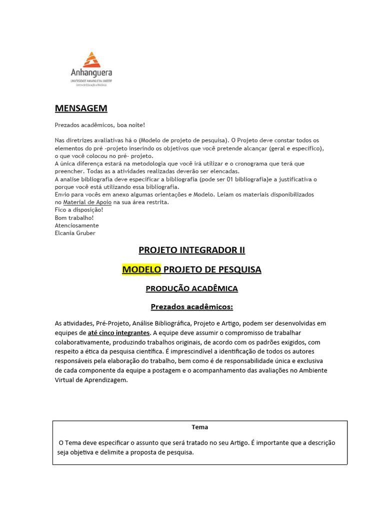 Modelo Projeto Integrador Ii | PDF | Bibliografia | Alfabetização