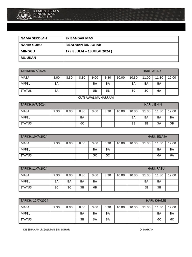 Rekod Penghantaran RPH 2024 | PDF