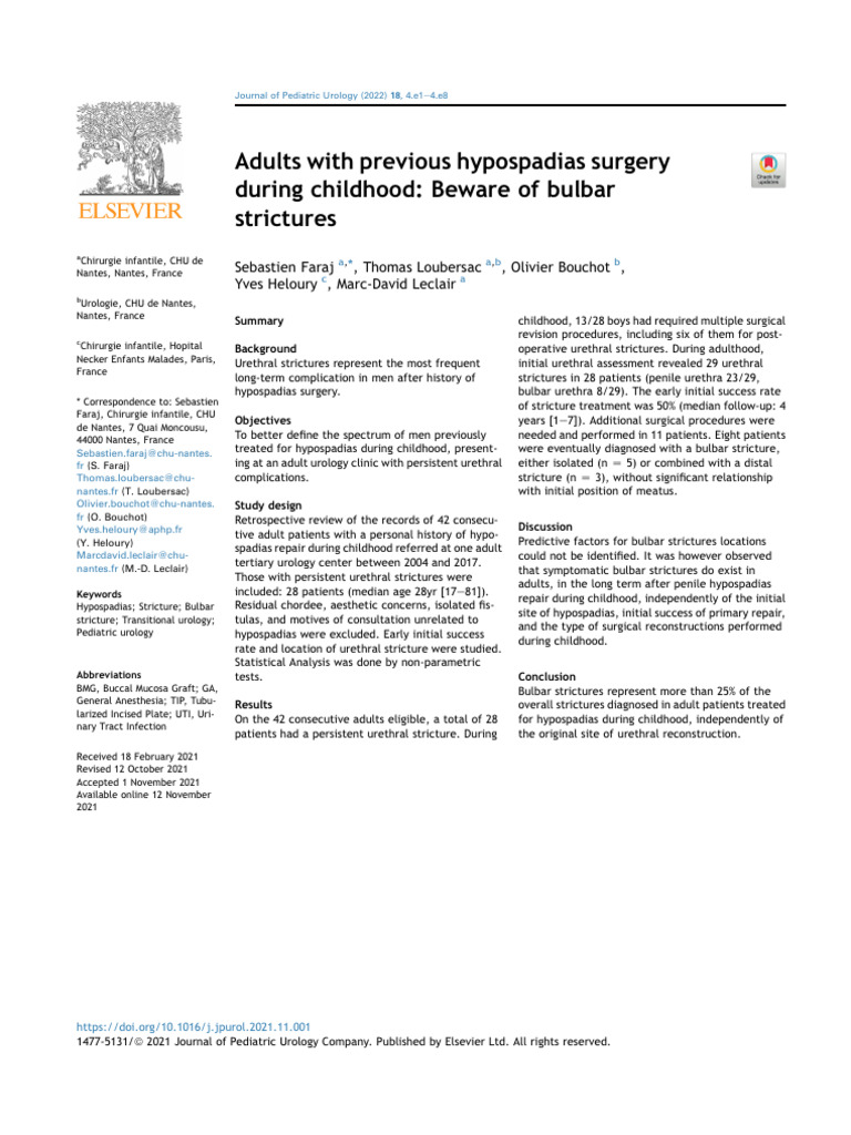 Adults With Previous Hypospadias Surgery During Childhood Beware of ...