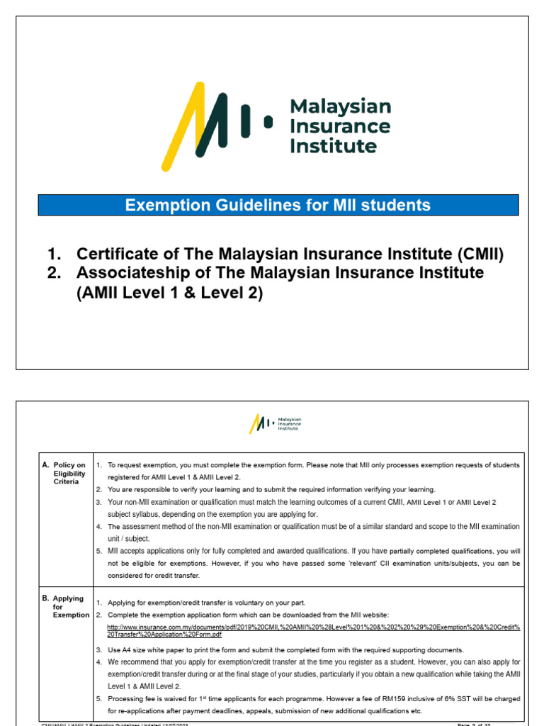 MII Exemption Guidelines for AMII Levels | PDF | Diploma