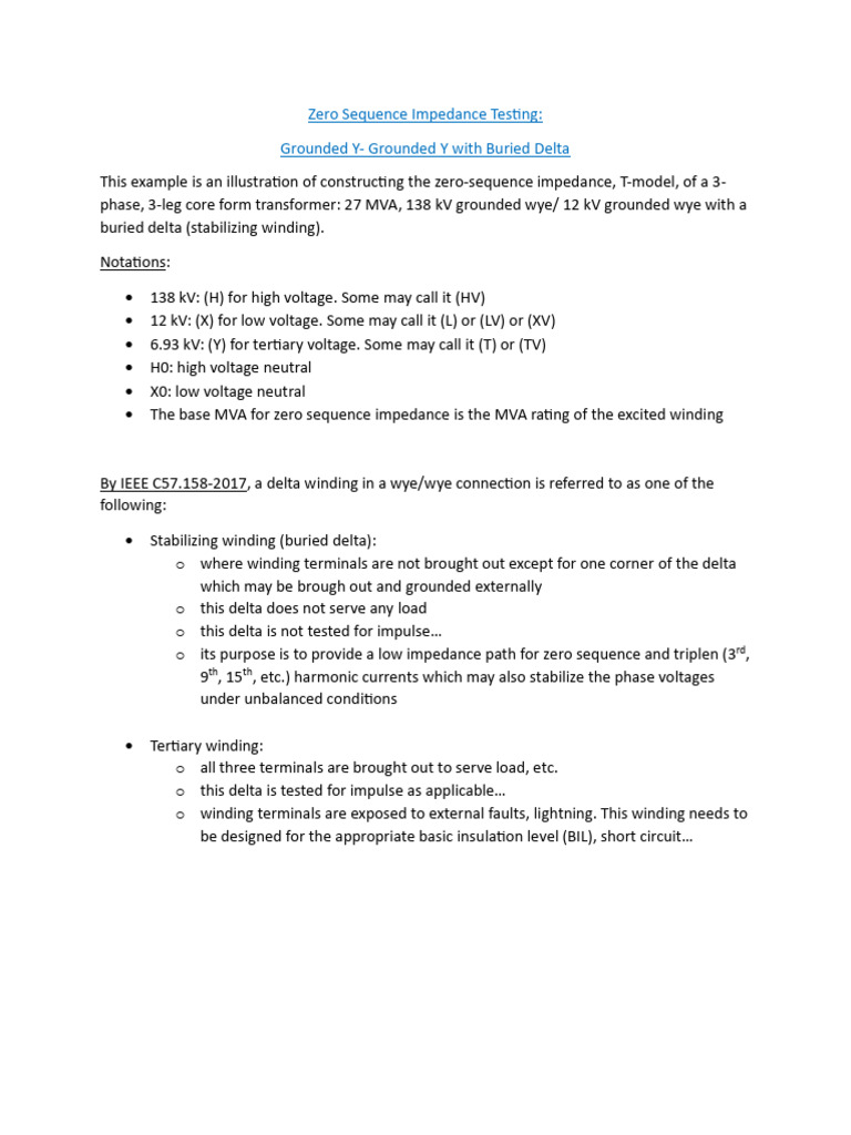 Zero Sequence Impedance Testing in Transformers | PDF | Transformer ...