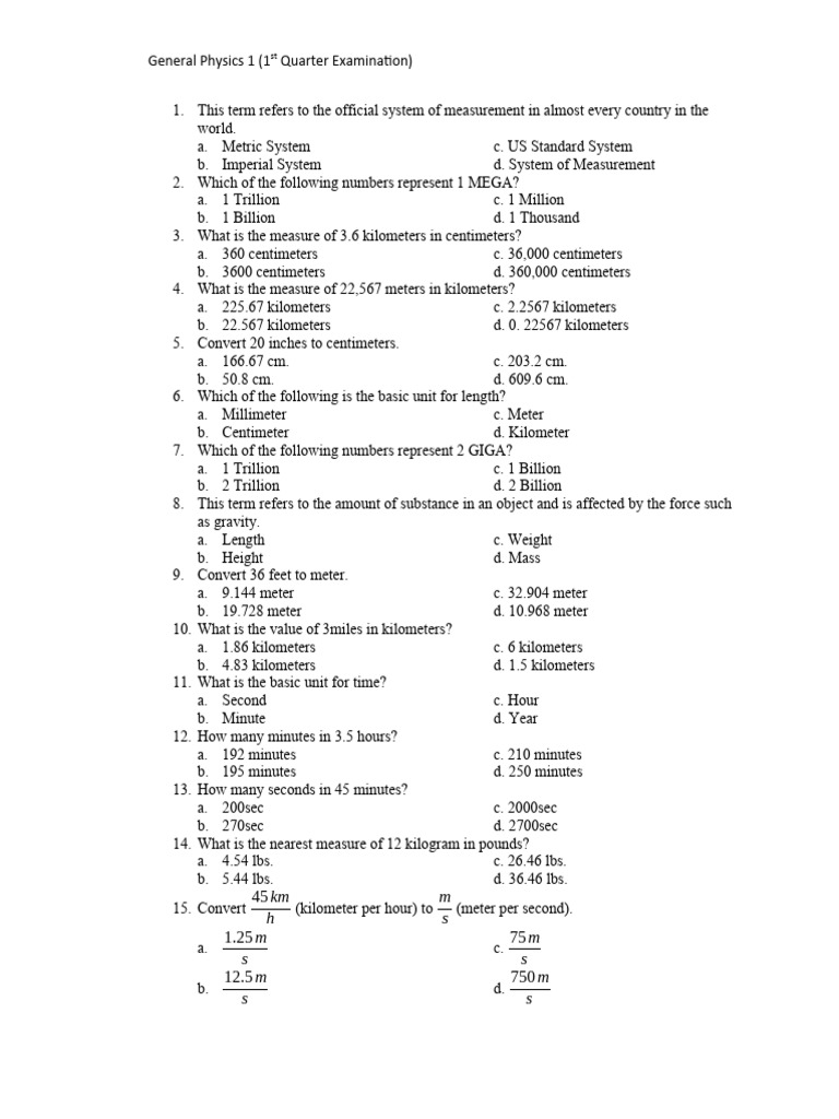 General Physics 1 Exam: Measurement & Conversion | PDF | Accuracy And ...
